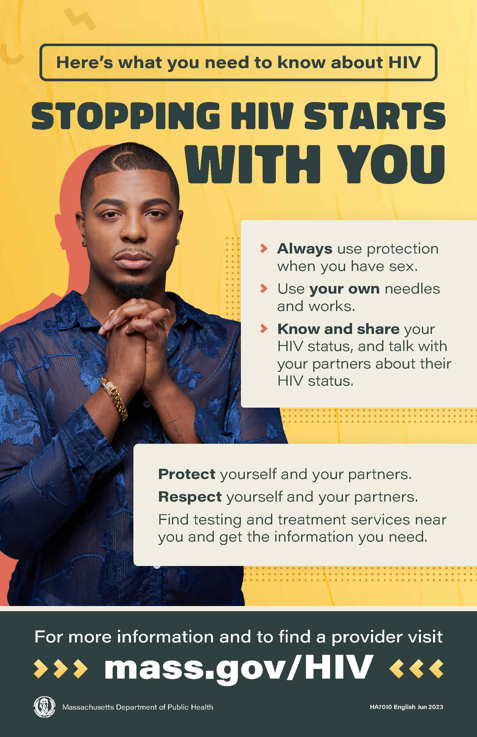 Stopping HIV Starts with You Poster (man in blue button up) - Multiple ...