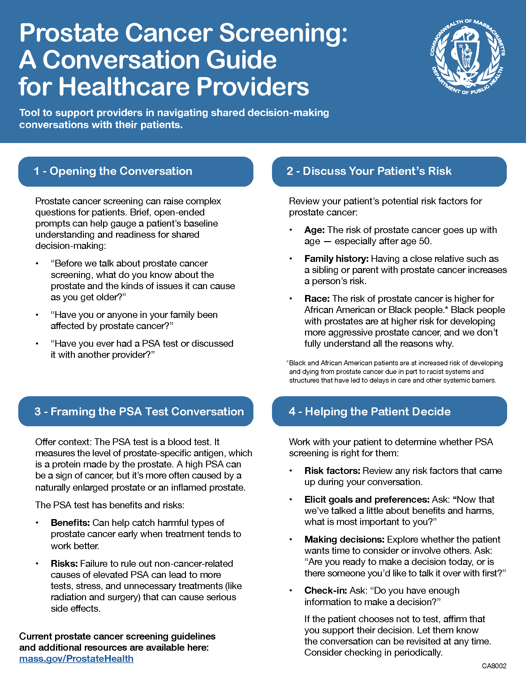 Prostate Cancer Screening Discussion Guide & Decision Aid ...