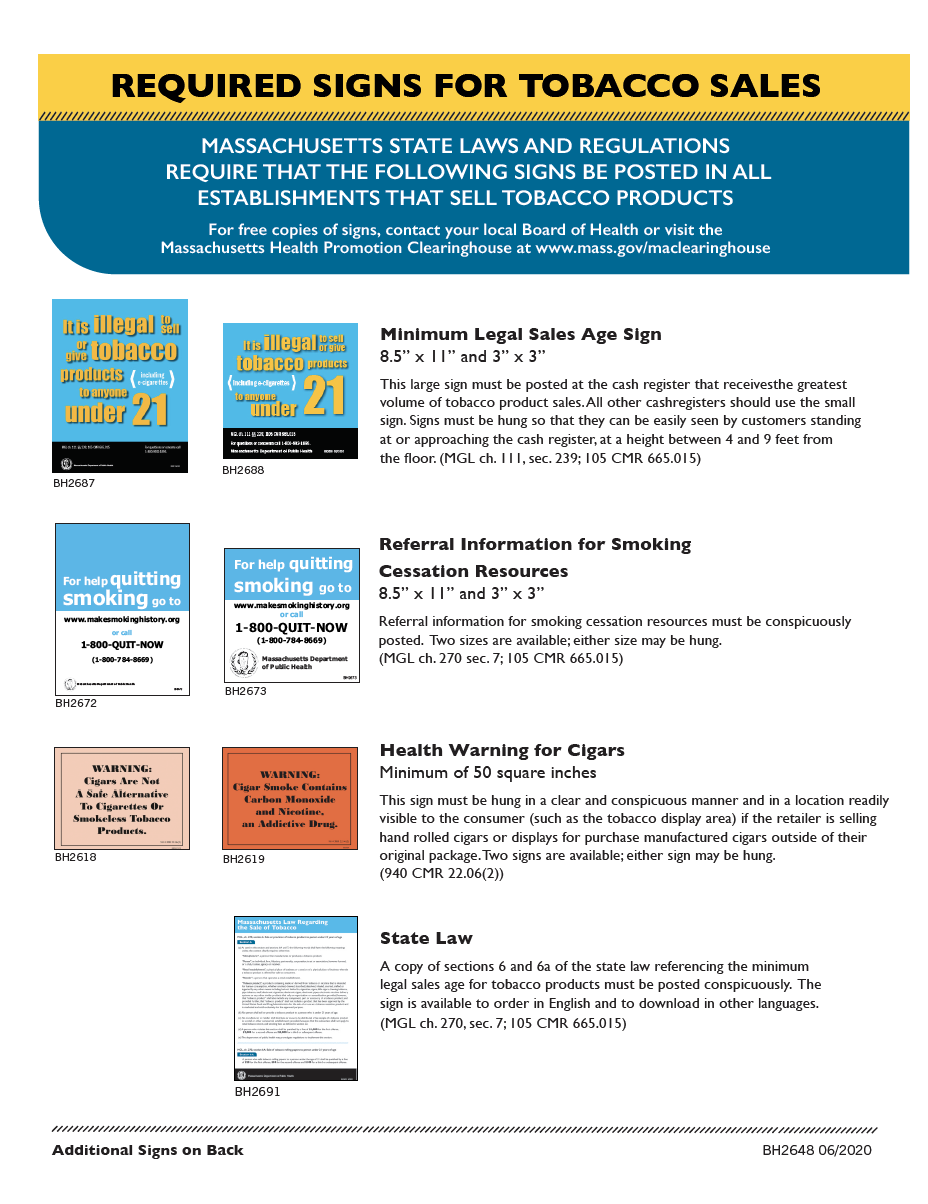 Required Signs for Tobacco Sales Fact Sheet - English: Massachusetts ...