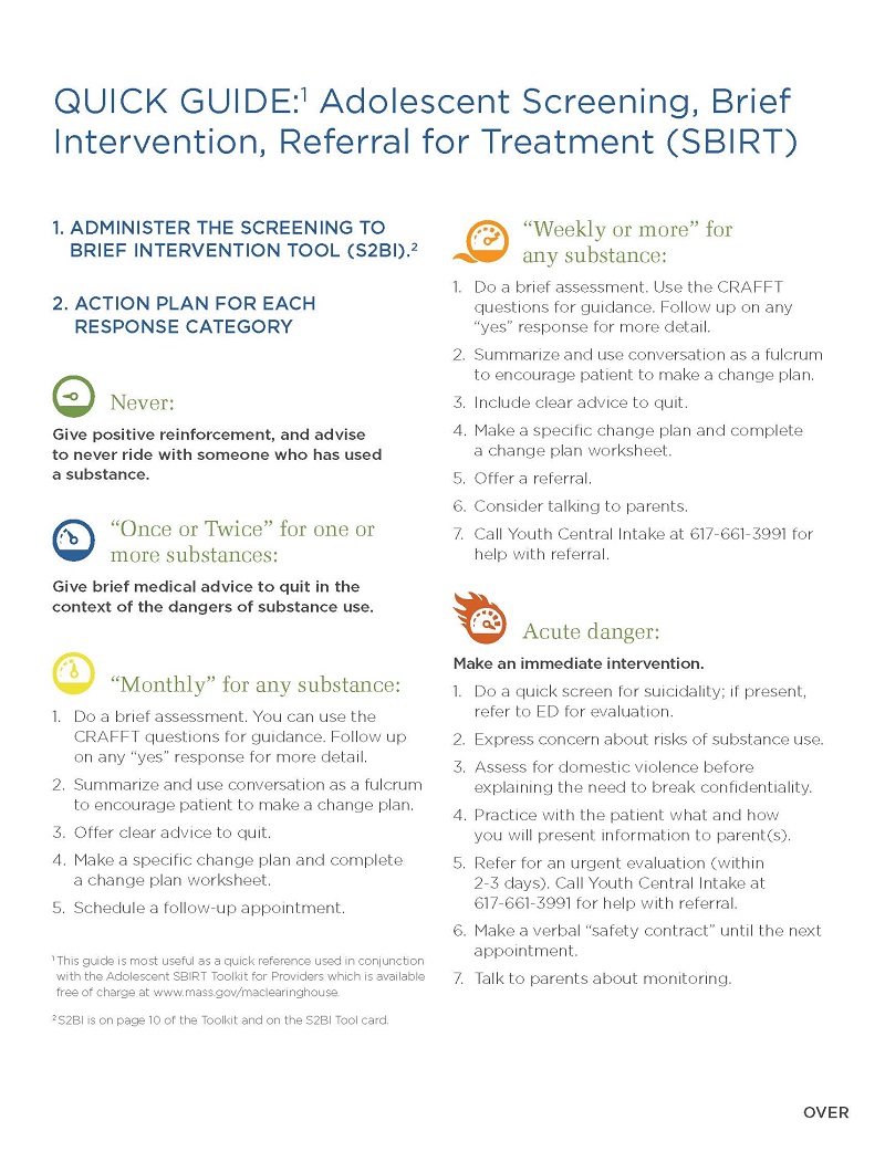 Quick guide: Adolescent SBIRT - English: Massachusetts Health Promotion ...